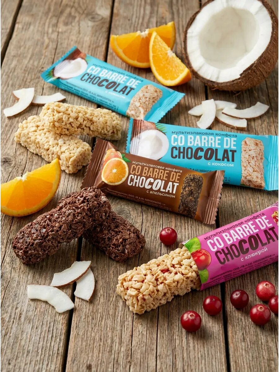Конфеты Co barre de Chocolat "Клюква, Апельсин, Кокос", мультизлаковые, 500г