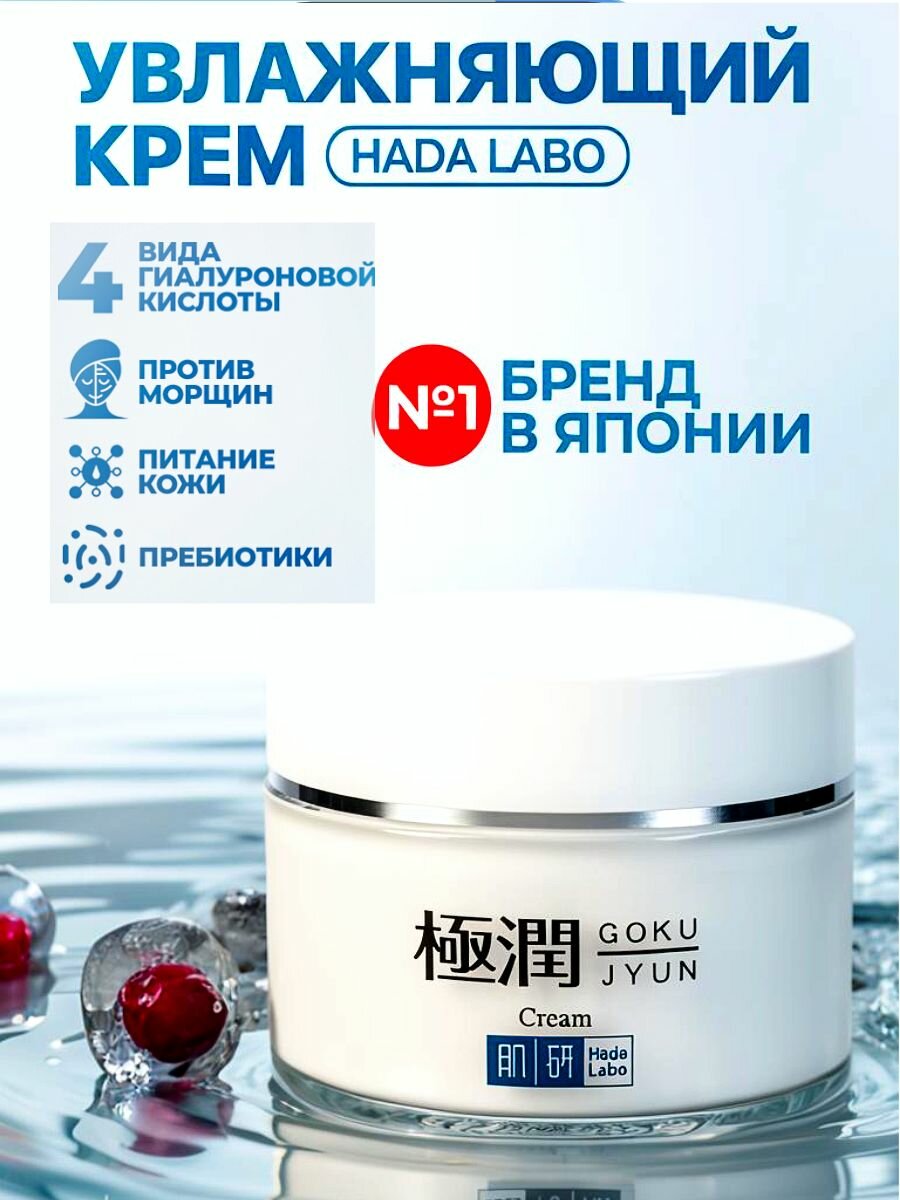 HADA LABO Крем для лица увлажняющий с витаминами 50 г/ Японский бренд