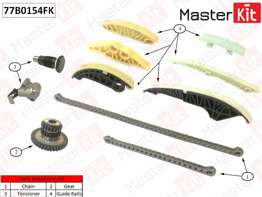 Комплект цепи ГРМ Audi A3/TT Shoda Octavia/Superb Volkswagen Passat/Golf VI/CC AXX/BPY/BWA MASTERKIT 77B0154FK