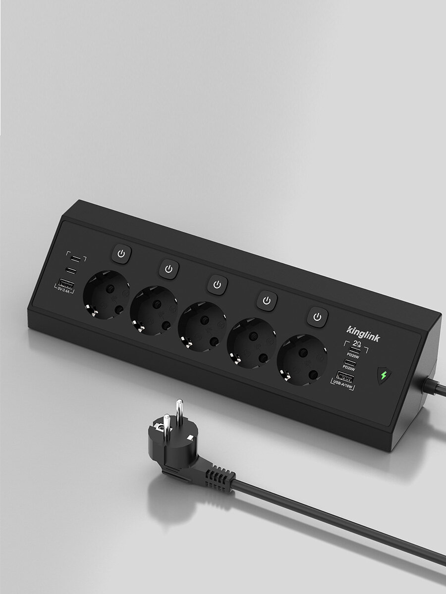 Настольный удлинитель KINGLINK 11 в 1 (5 AC + 6 USB) 5 выключателей 1.8м кабель Для офиса и дома