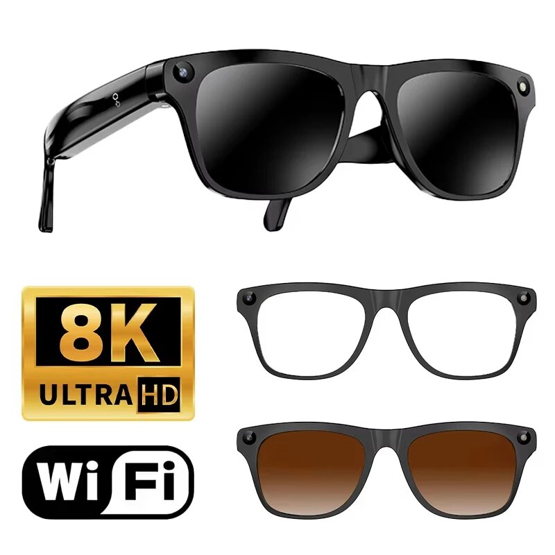 Lenovo Upgrade Smart AI Glasses 800W HD 8K Черный, Black with 3 lenses