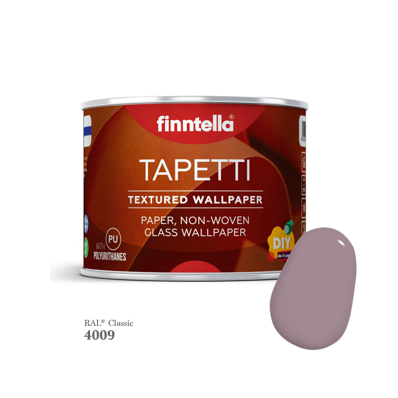Шелковисто-матовая краска для обоев под окраску TAPETTI SILKKI Matta FINNTELLA, Цвет RAL 4009 Сигнальный фиолетовый (Signal violet), 0,45л