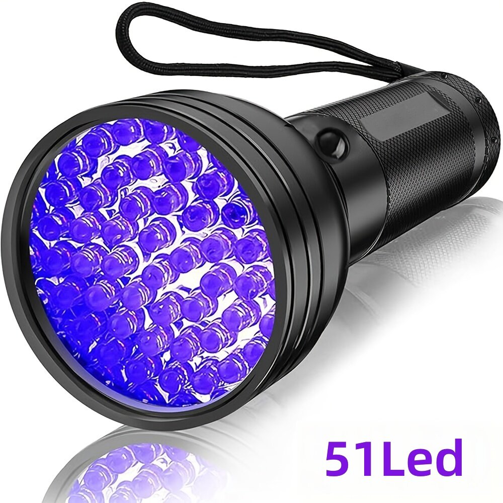 УФ-фонарик 51LED черный для обнаружения мочи собак и кошек, сухих пятен, отверждения смолы и скорпионов