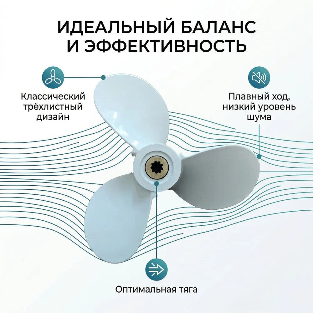 Гребной винт для подвесного мотора Yamaha 4-7 л. с, 7.5 дюймов, алюминиевый сплав, 3 лопасти — фото 1