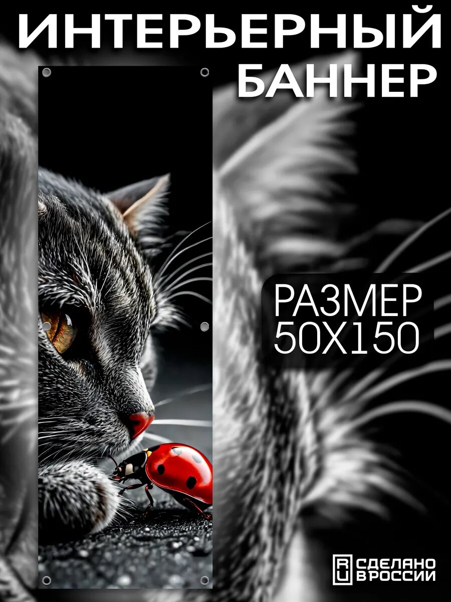 Постер на стену баннер 50*150 животные Кот