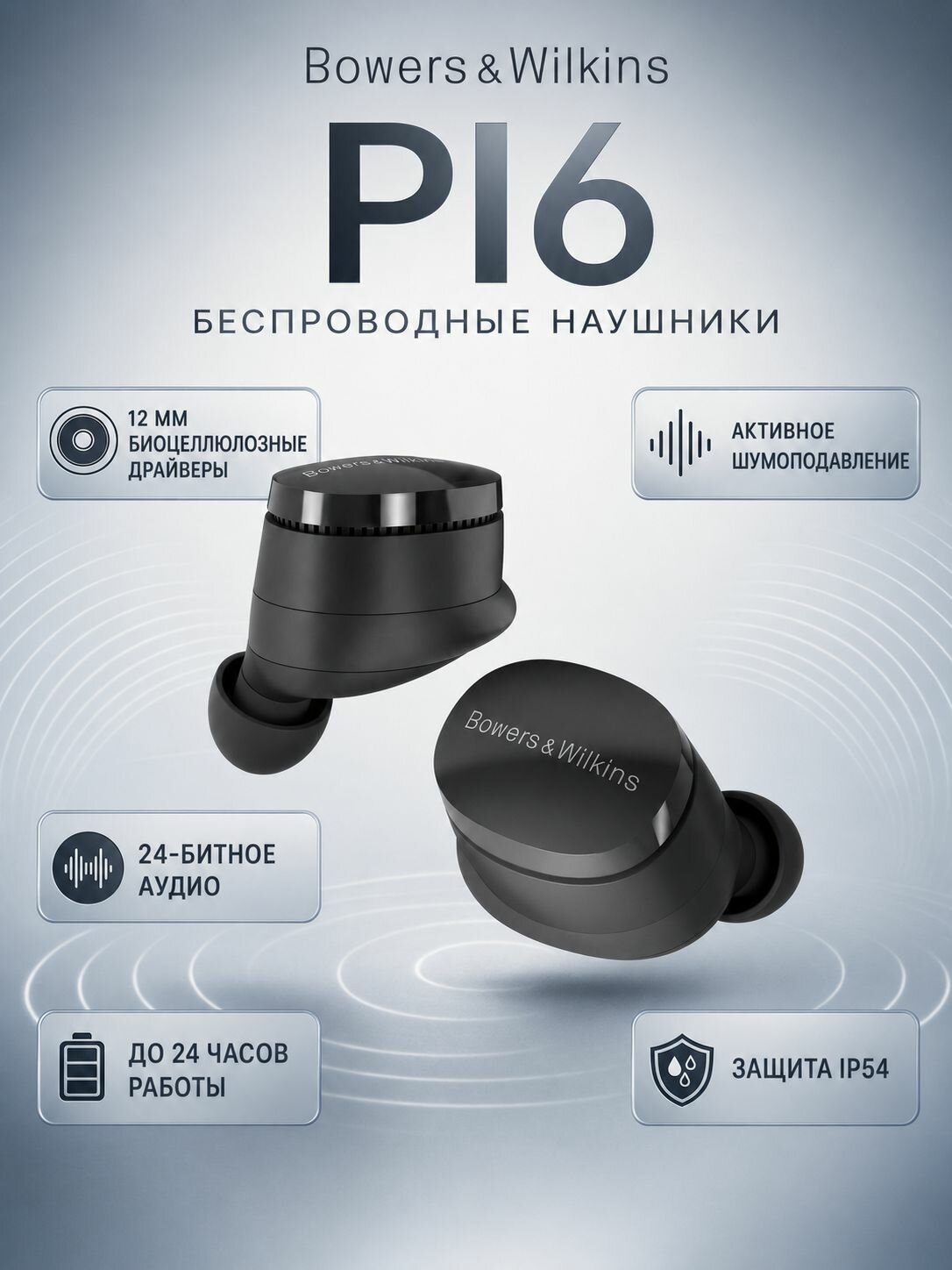 Bowers & Wilkins Pi6 Беспроводные наушники Hi-Fi с шумоподавлением ANC Bluetooth 5.4 до 24 часов работы IP54 Поддержка приложения Bowers & Wilkins Music Белые