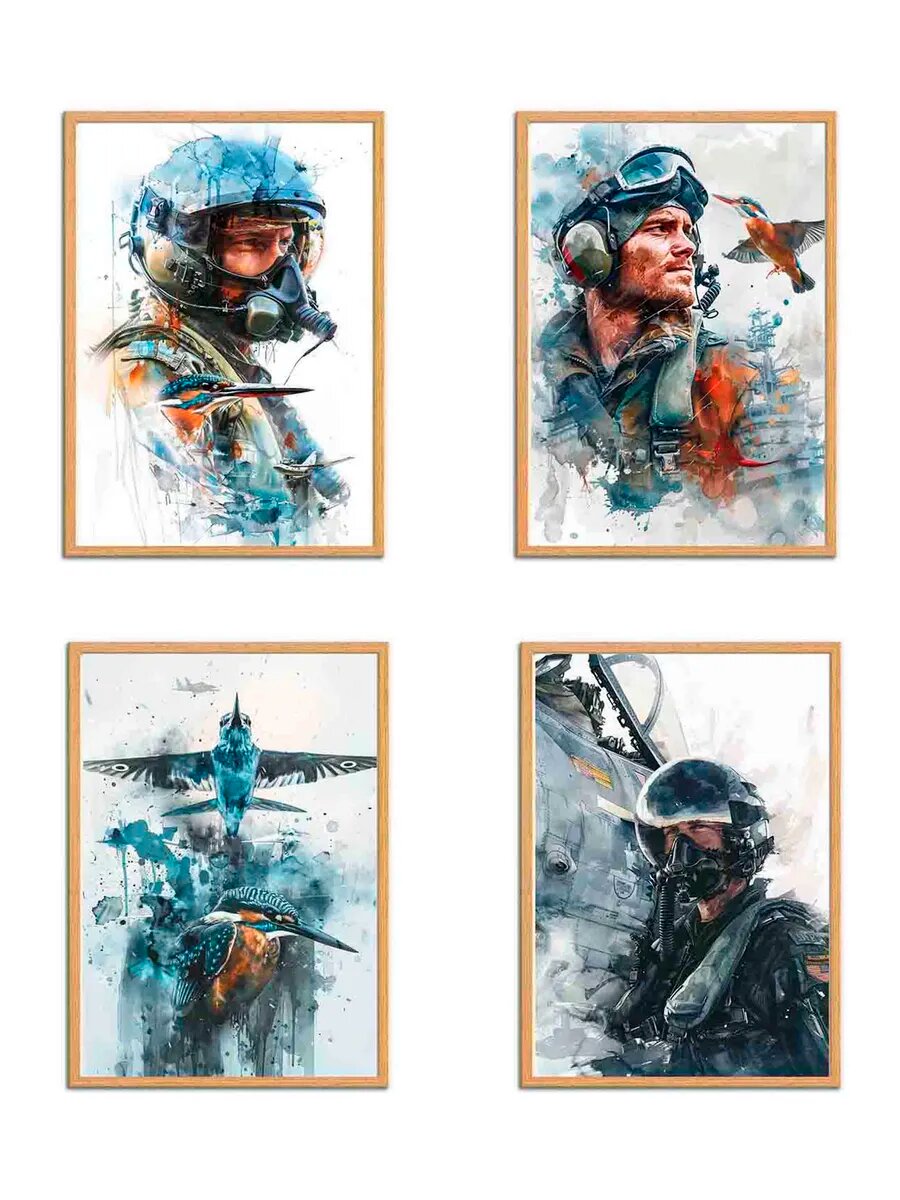 Птица зимородок Пилот, 4 Плаката, 30x21см