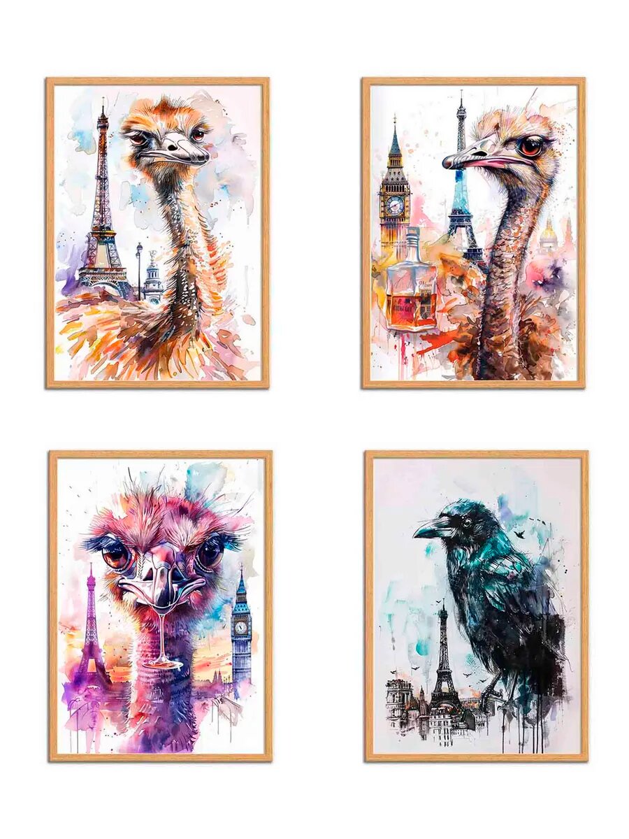 Птица ворона Пьет Виски, 4 Плаката, 30x21см