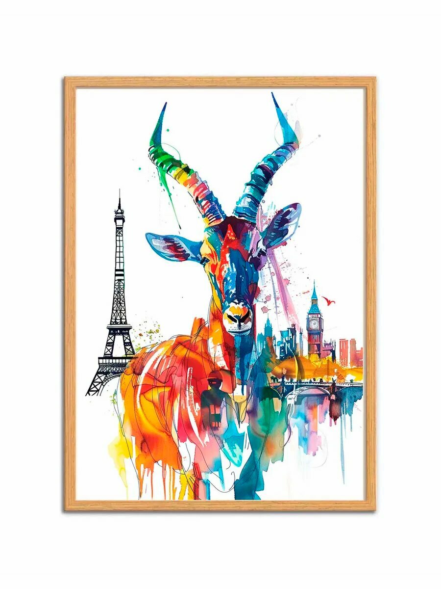 Животное Орикс пьет виски 3, Плакат 30x42см
