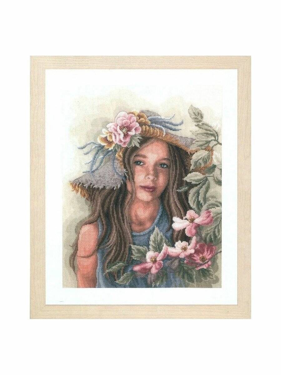 Набор для вышивки крестиком "Little Girl with Hat" Amishop, Lanarte PN-0169325 , 34 цвета, 37х47 см, 201x259 ст, 14CT