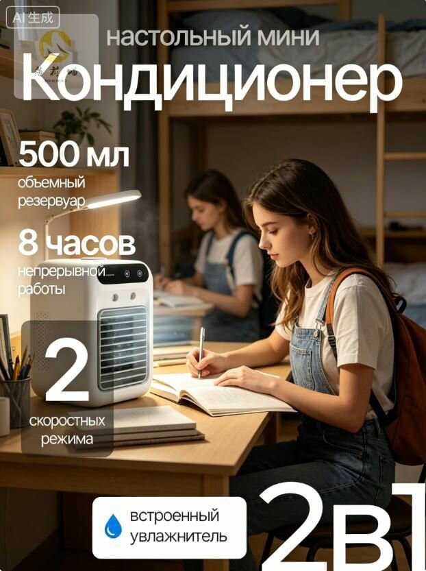 Охладитель воздуха, вентилятор кондиционер, Подходит для семейных спален и студенческих спален, 3-ступенчат000 для спальни для студентов