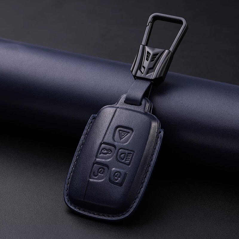 Премиум натуральная кожа чехол для ключа Land Rover - Сапфировый синий с квадратной пряжкой