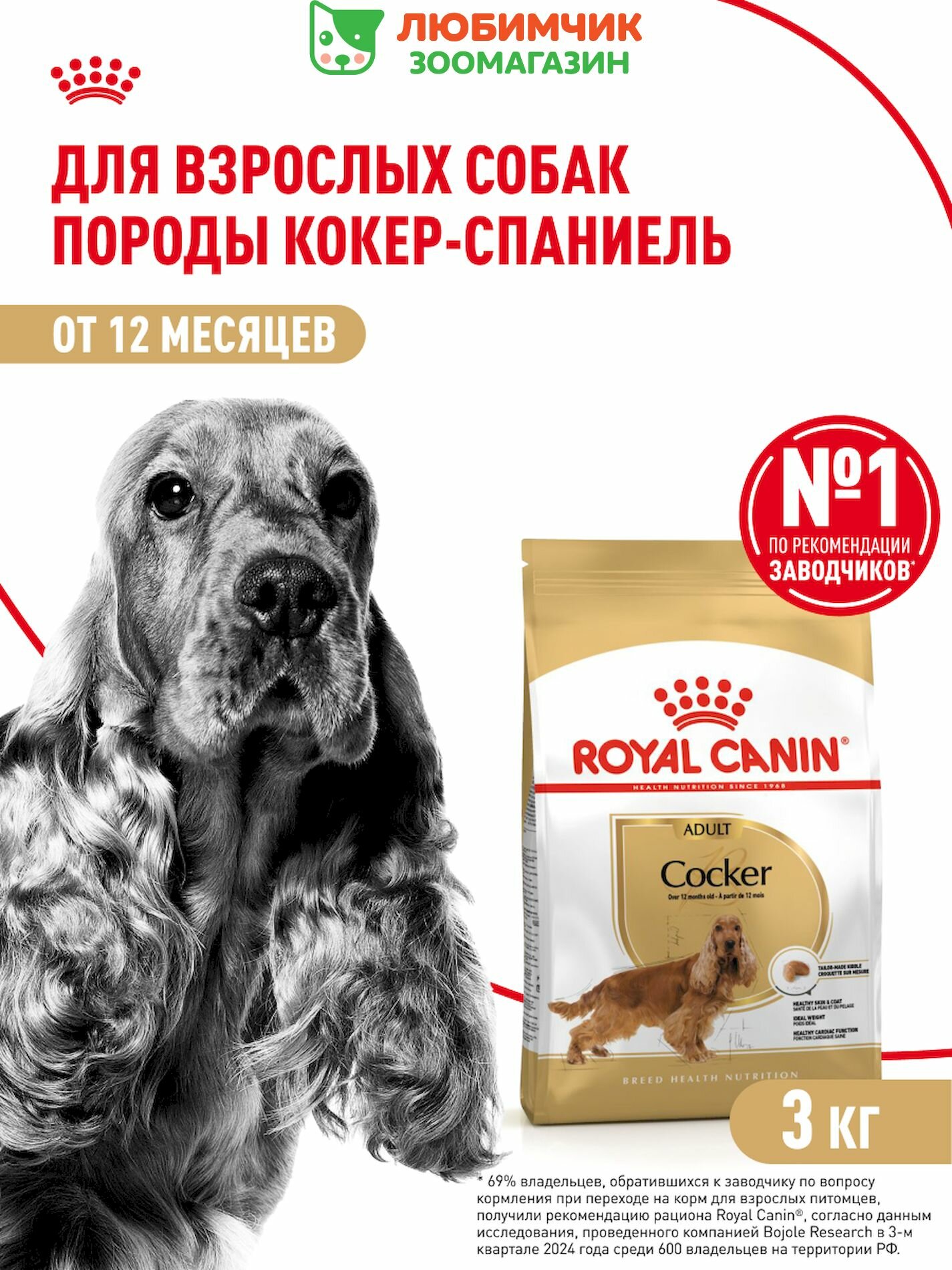 Royal Canin корм для взрослых собак породы Кокер Спаниель 3 кг