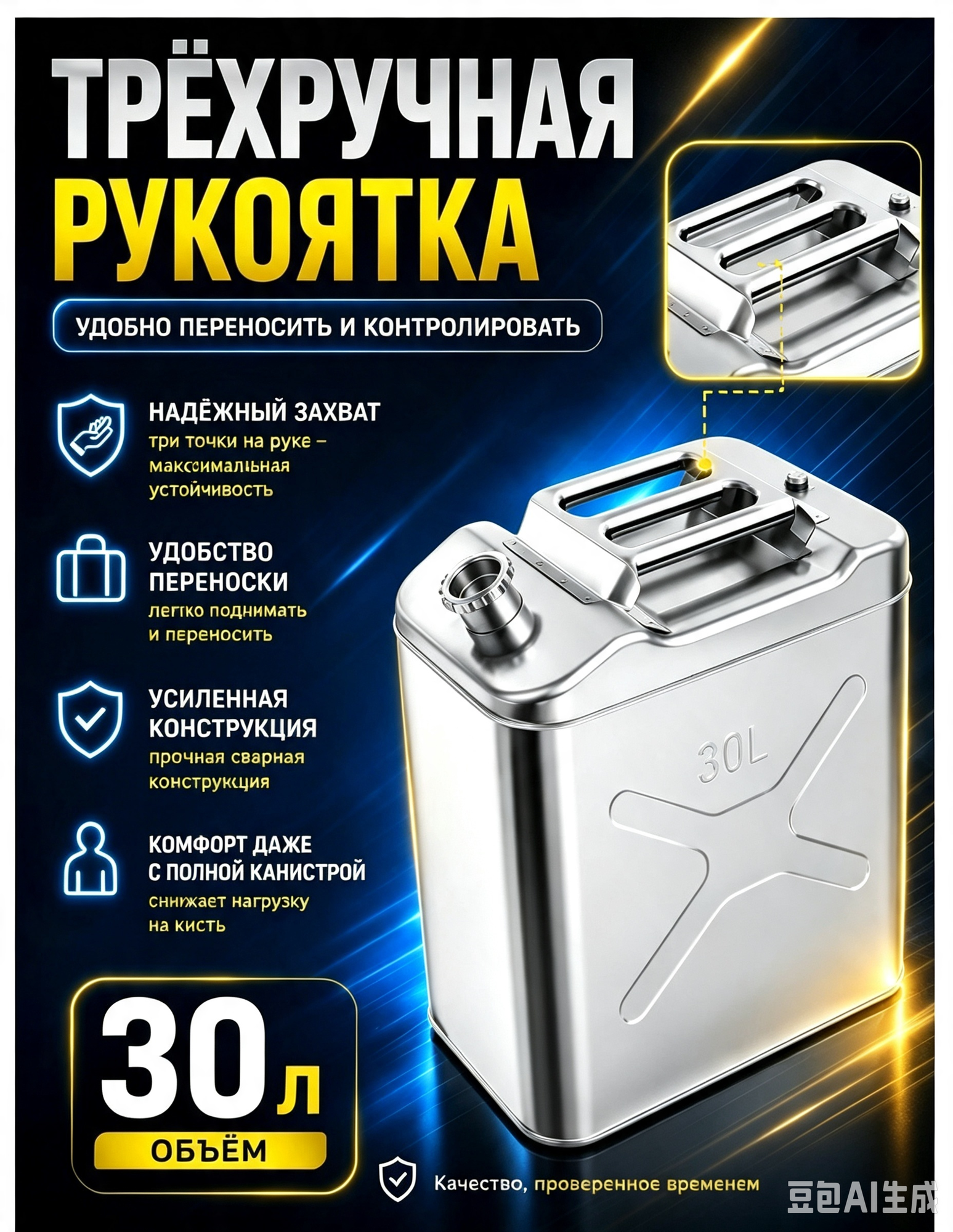 Канистра для бензина 30л, металлическая, герметичная, для хранения и перевозки ГСМ в багажнике