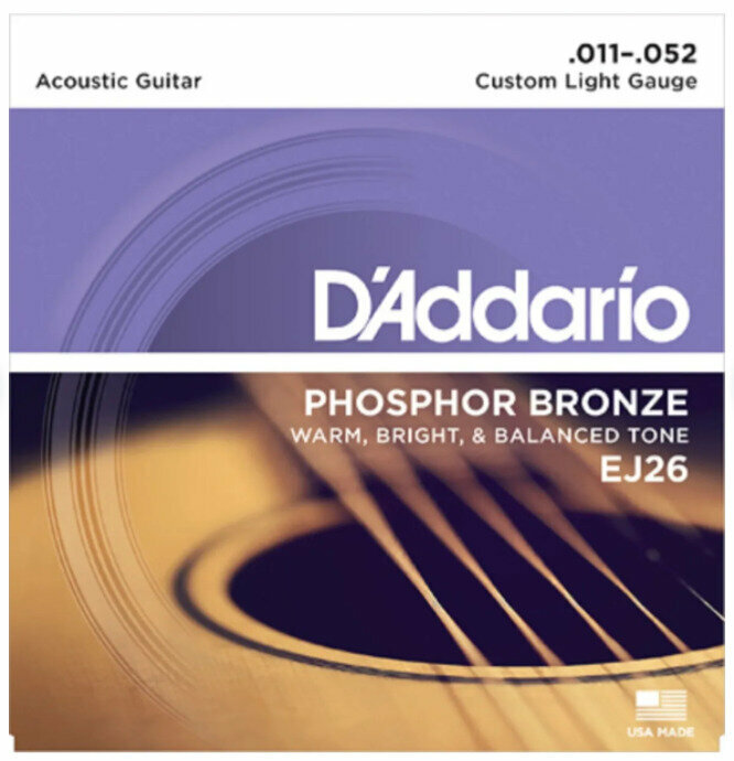 Струны для акустической гитары D'Addario EJ26 Phosphor Bronze Custom Light 11-52