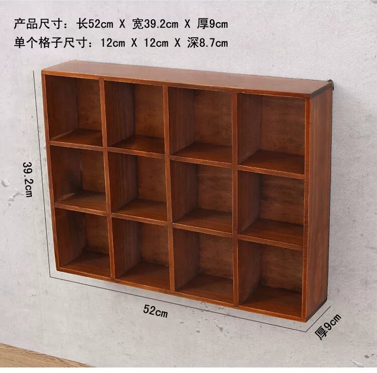 Темно-коричневая 3-ярусная чайная полка с компартментами 12x12x9 см для чайных сервизов, настенная