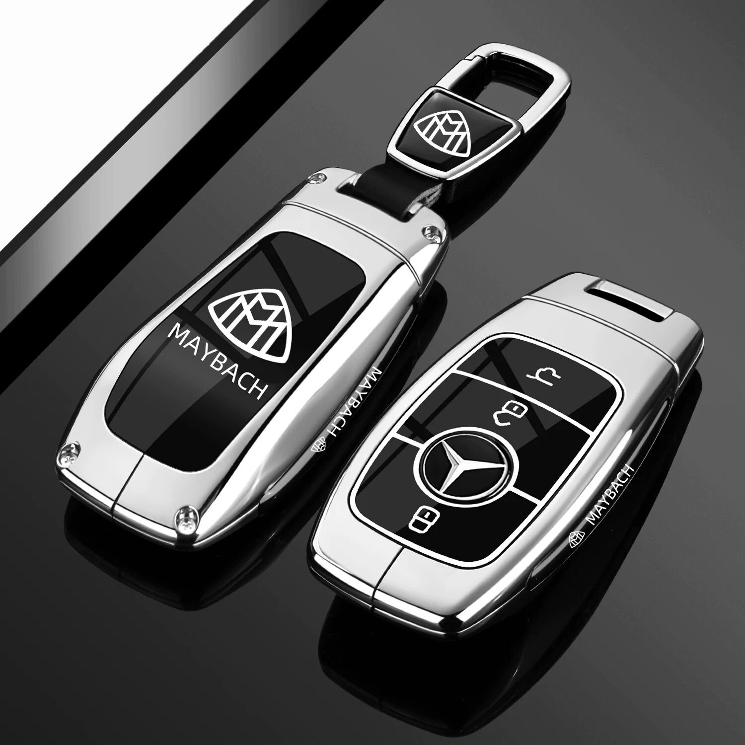 Чехол для ключей Mercedes-Maybach GLS480 из серебристого цинкового сплава с кожаным замком в виде логотипа авто