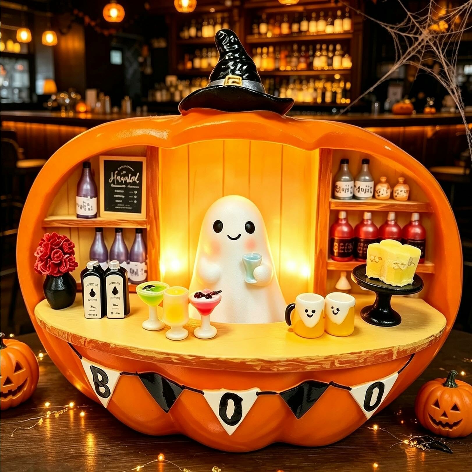 Статуэтка тыквенного батончика Light Up Ghost Bartender, тыквенный батончик Ghost Boo из смолы