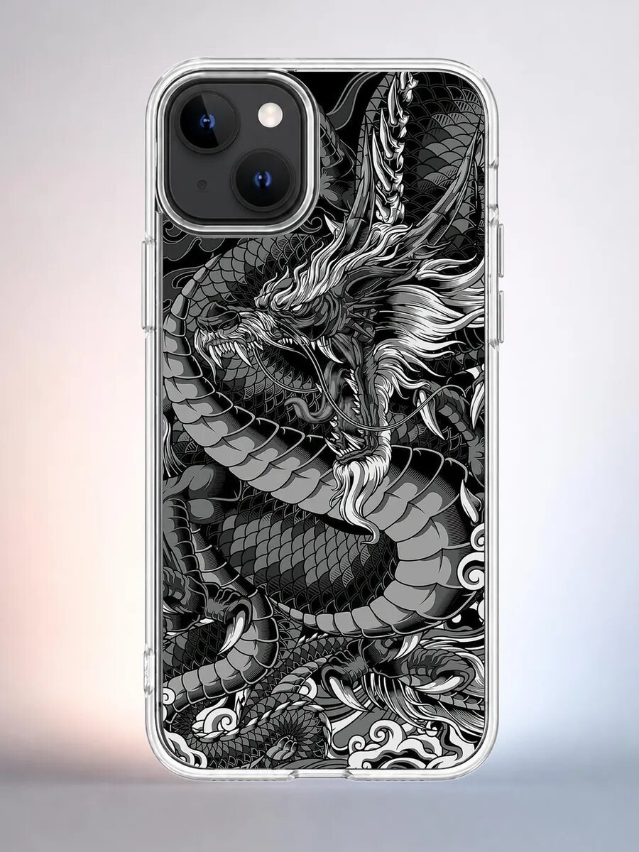 Чехол iPhone 14 дракон тату силиконовый прозрачный