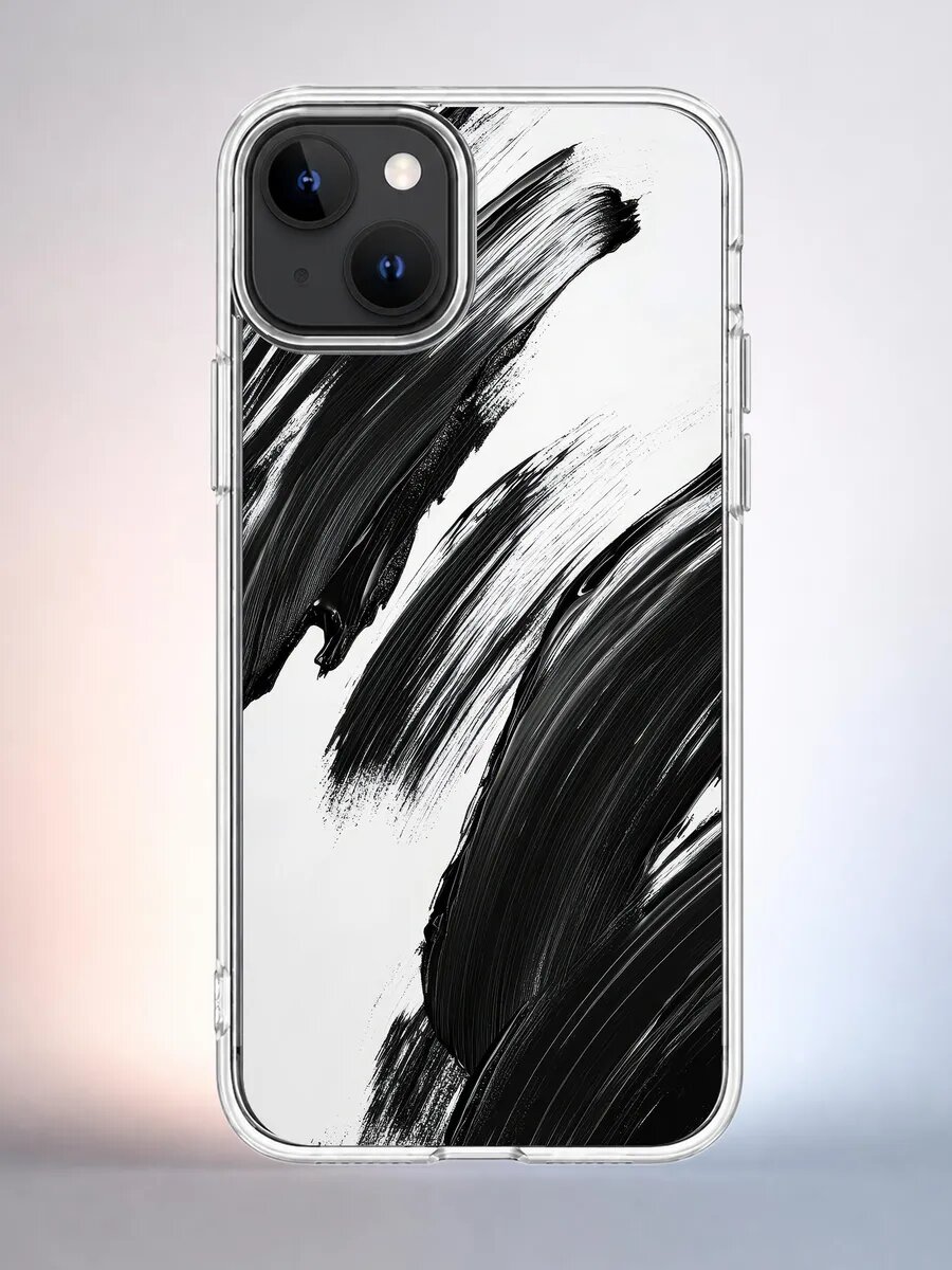 Чехол iPhone 15 мазки краски силиконовый прозрачный