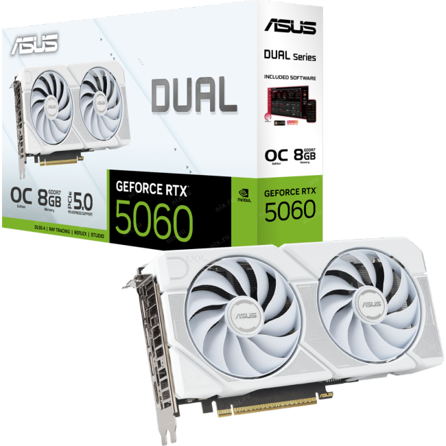 ASUS Dual DUAL-RTX5060-O8G-WHITE (GeForce® RTX 5060) 8 Гб, GDDR7, 128 бит, PCI Express, 3xDP,1xHDMI