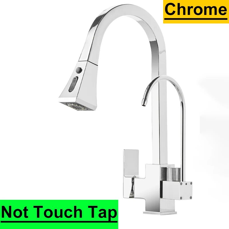 Кухонный смесительный кран с фильтром Square Touch с подвижным горячо-холодным смесителем для кухонного рака 3-хходовой черный сенсорный выдвижной кухонный кран