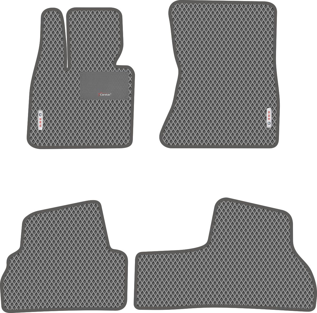 Автомобильные коврики EVA для BMW X5 II E70 (2006-2013), с каучуковым подпятником и 2 эмблемами BMW, серые с серым кантом, ячейка - ромб