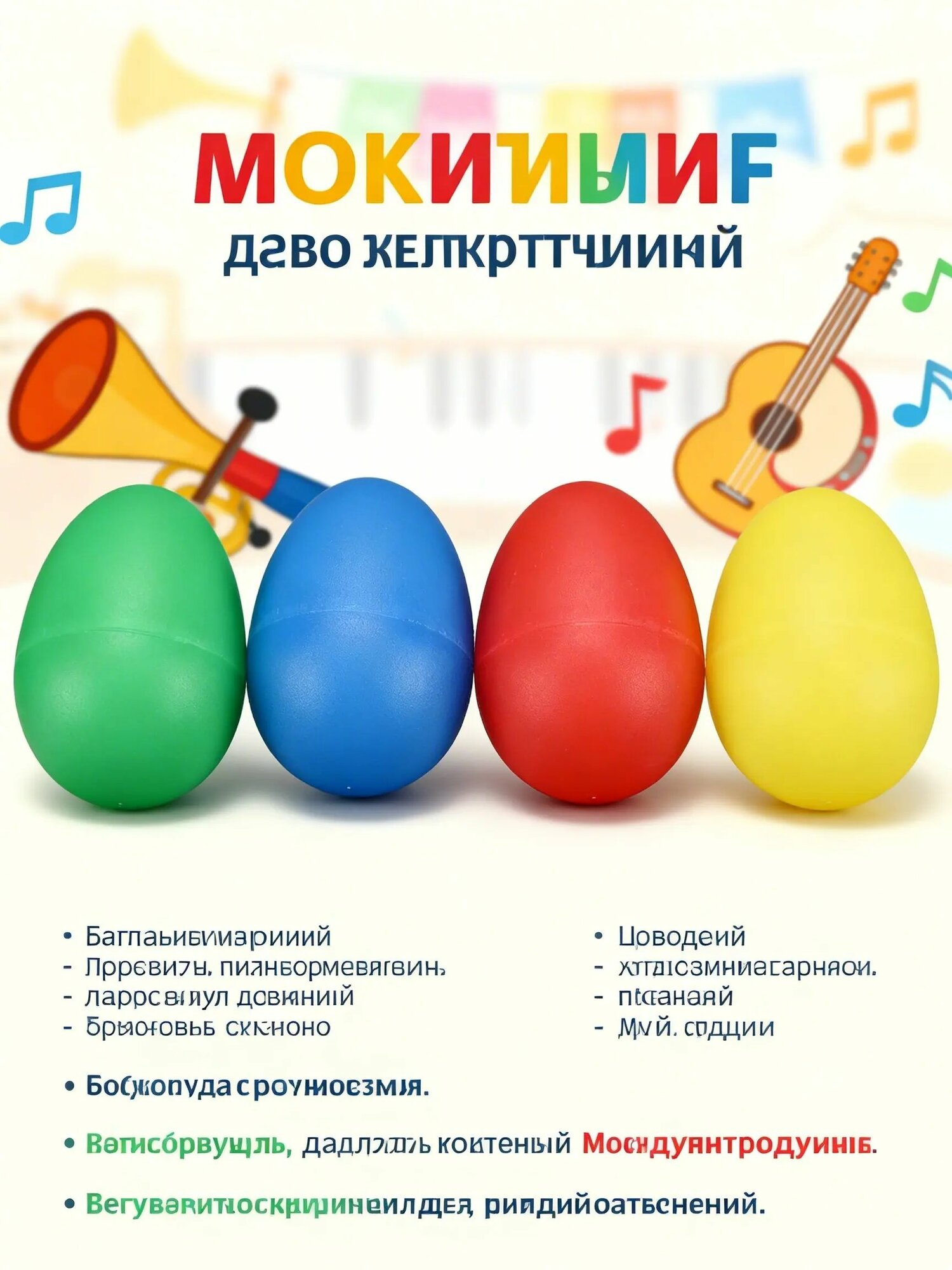 Шумовой музыкальный инструмент Яйцо-маракас, ассорти из 20 штук