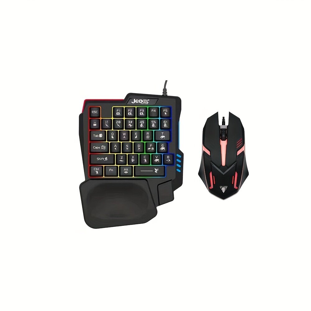 Механический игровой комплект клавиатуры и мыши, 35 клавиш, RGB подсветка, подставка для запястья, компактный эргономичный дизайн, черный