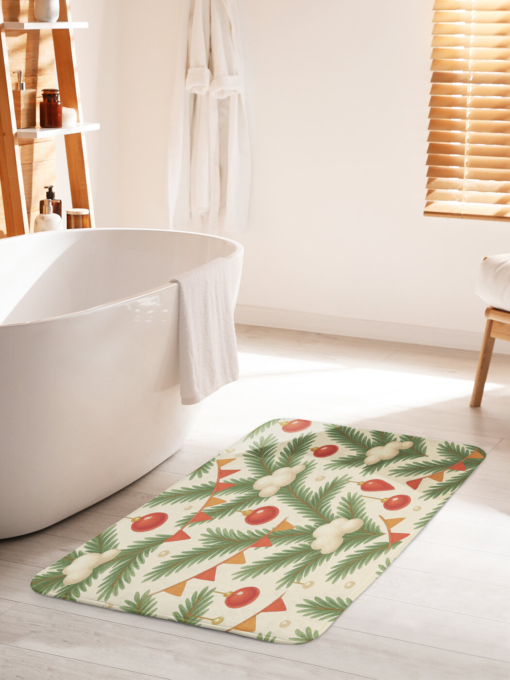 Коврик для ванной комнаты и туалета противоскользящий "Еловый декор" 60х100 см, JoyArty