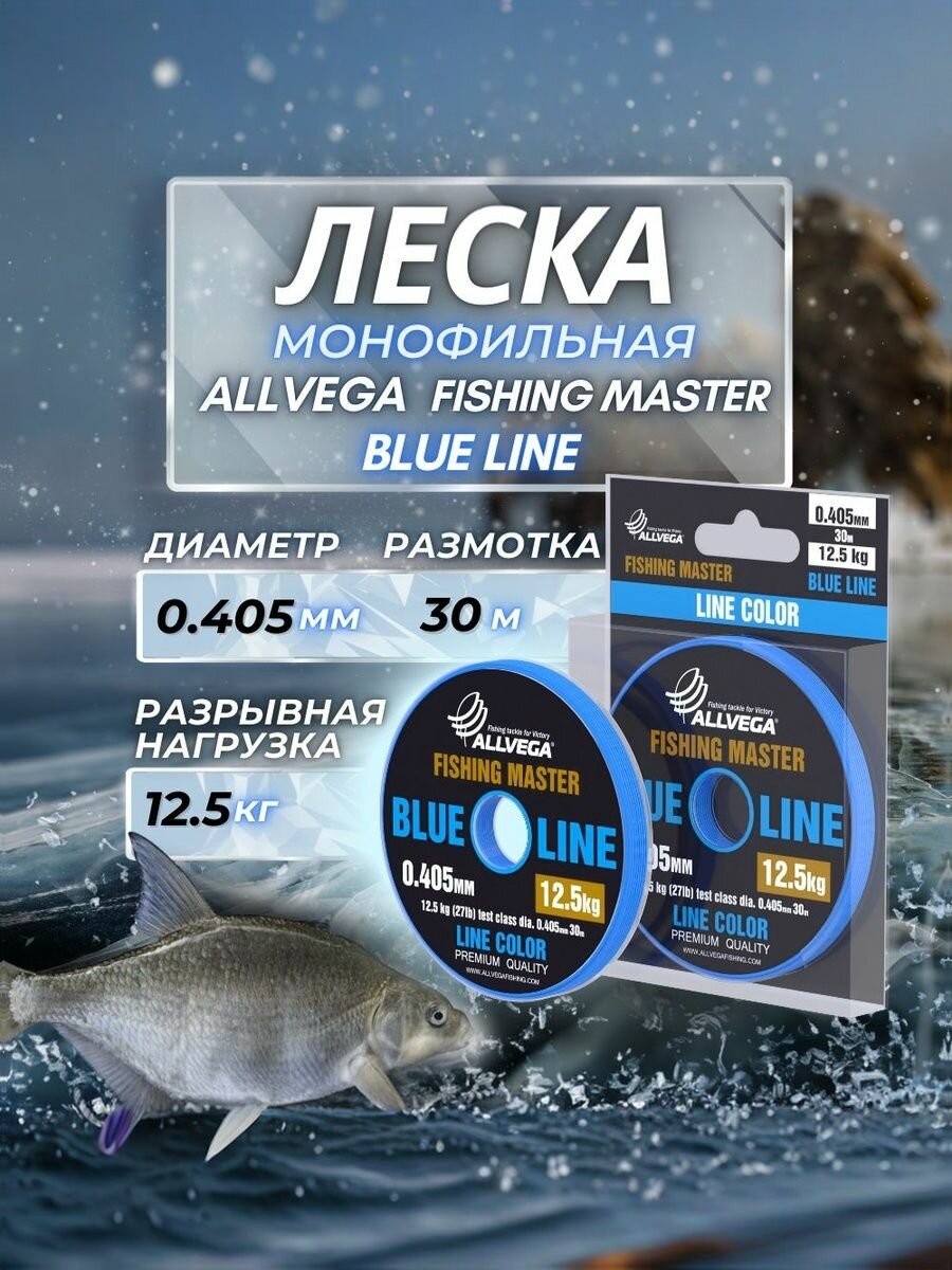 Леска для зимней рыбалки Fishing Master 0.405мм 30м 12.5кг голубая