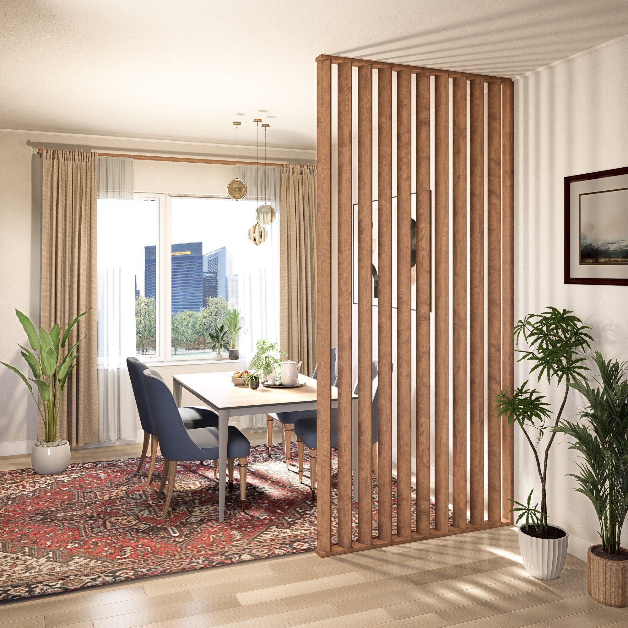 Реечная перегородка для зонирования пространства 1302 мм, Дуб Вотан