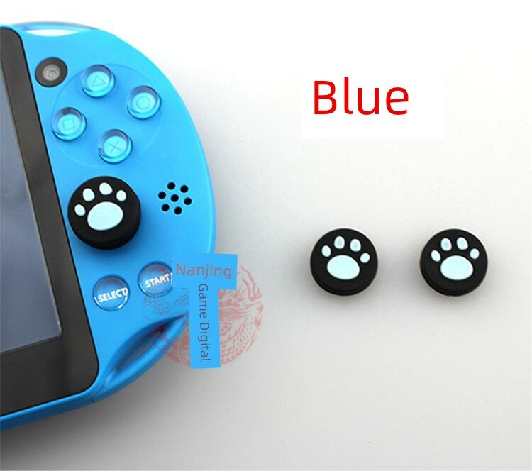 Накладка на джойстик PSV Vita - Дизайн Кошачьи лапы, черная основа синие лапы, пара для PlayStation Vita