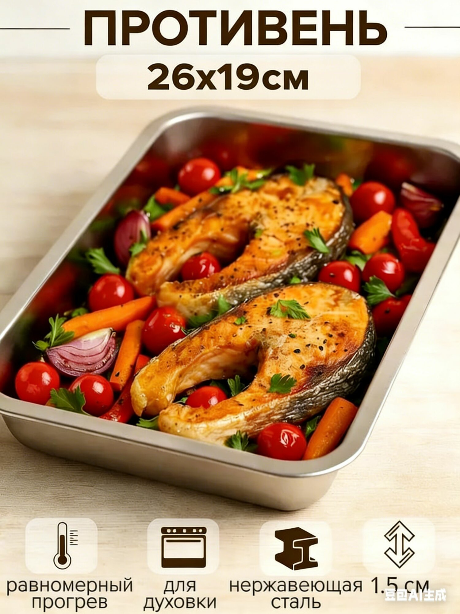 Универсальный противень для выпечки, 26 см x 19 см x 1.5 см, с низким бортиком, для духовки, идеален для пиццы, печенья и запеканок