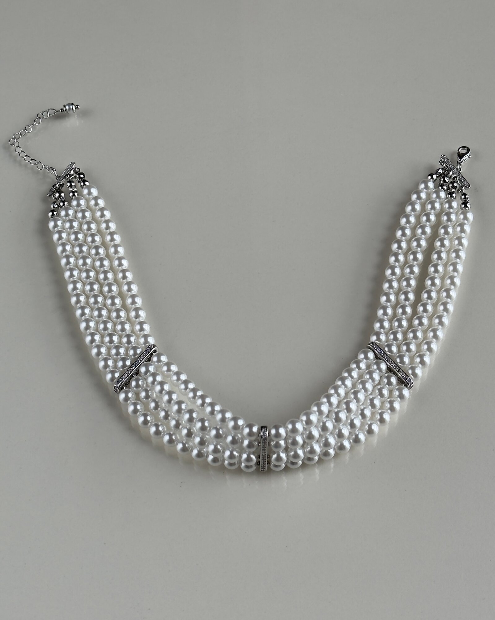 Колье, жемчуг имитация, фианит