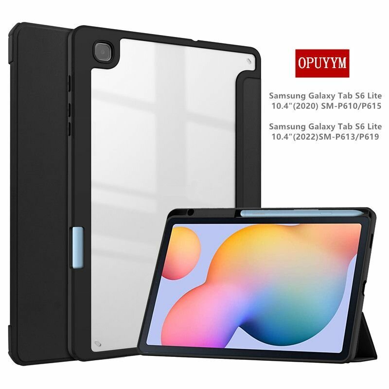 Чехол для Samsung Tab S6 Lite 10.4' (P610, P615) с автоматическим пробуждением, прозрачная задняя панель/Самсунг Галакси Таб S6 Лайт Р613 Р619 крышка планшета