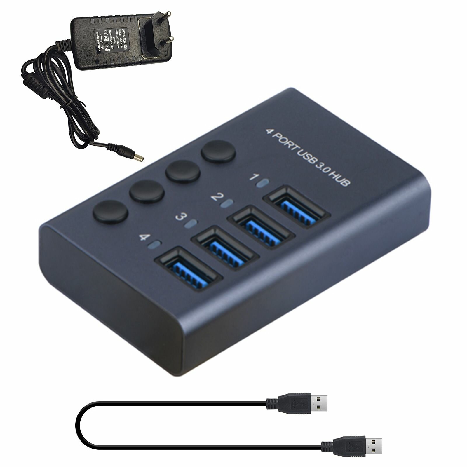 4-портовый концентратор 4 порта для порта USB-разветвитель с выключателем включения/выключения и мощностью 12В 3А 36 Вт