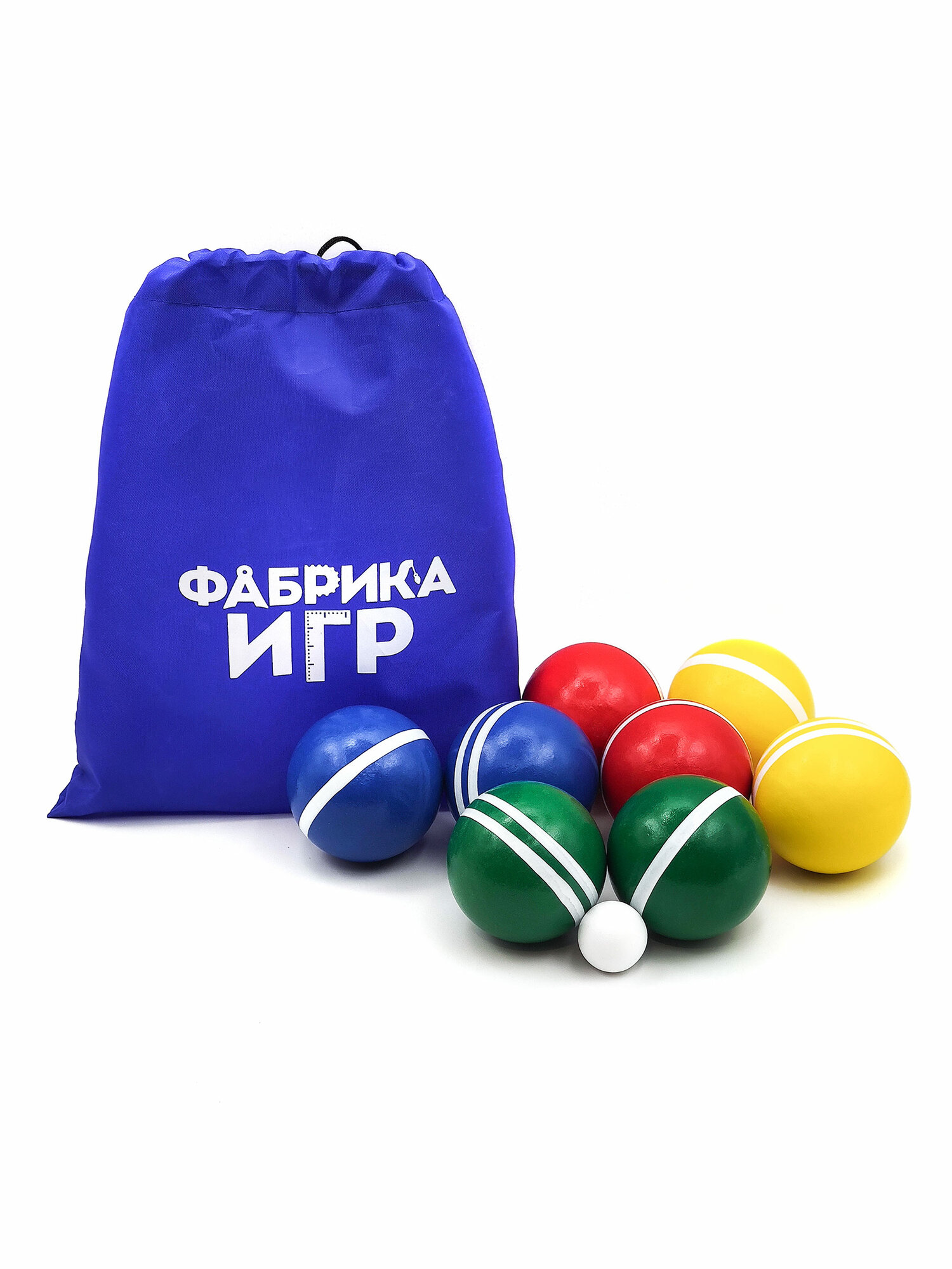 Петанк деревянный Фабрика Игр спортивная игра для улицы Бочча 8 шаров, разноцветные, в мешочке
