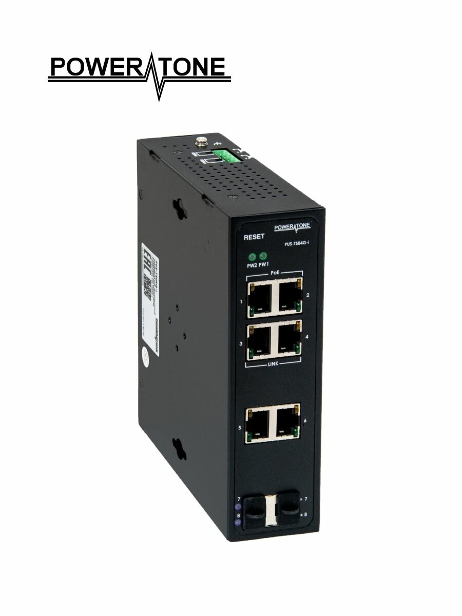 Неуправляемый промышленный 4 портовый PoE коммутатор POWERTONE PUS-TS04G-i