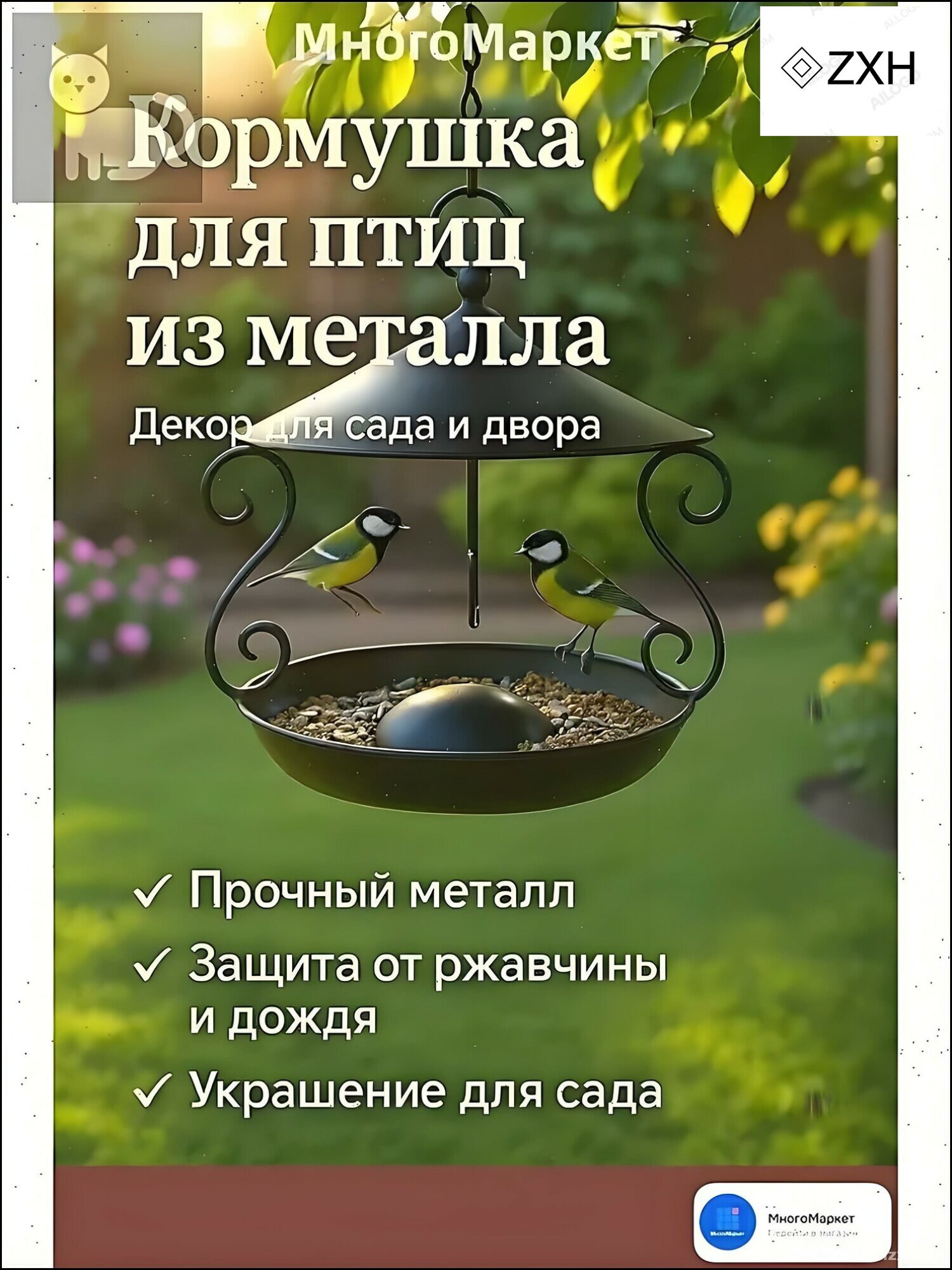 Подвесная металлическая кормушка для диких птиц, всепогодная, для сада и балкона