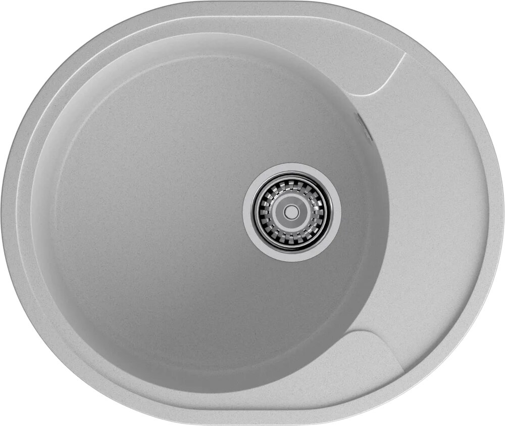 Мойка кухонная GranFest Urban 857L кварцевая, 57x48, с крылом, серая, овальная, матовая