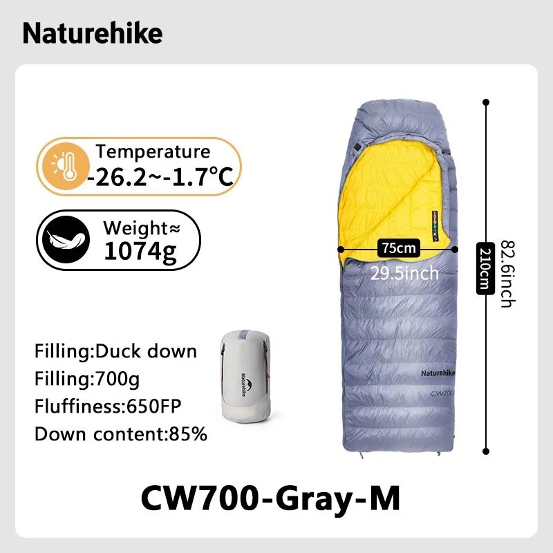 Naturehike CW700 Gray-M Ультралегкий Пуховый Спальник