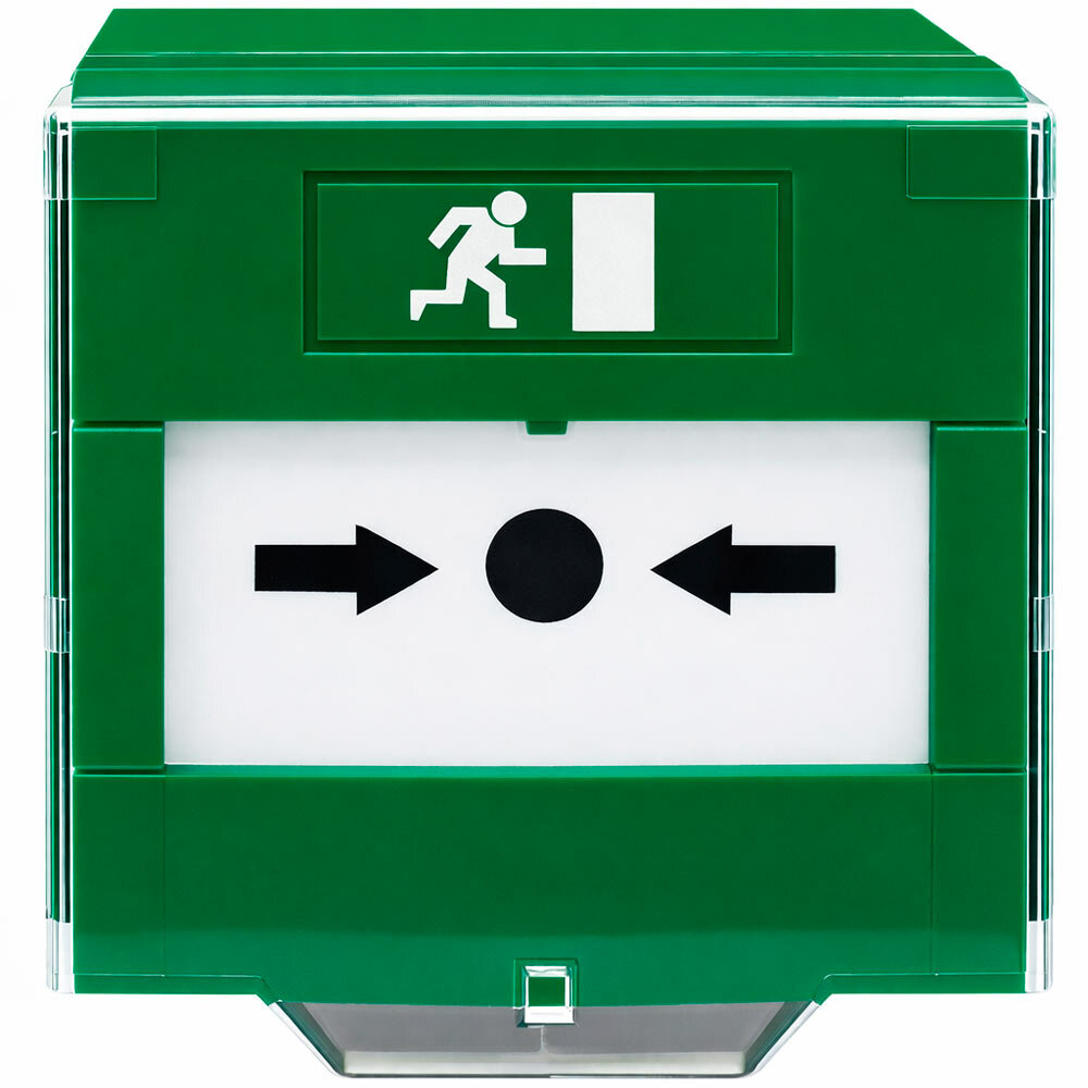 Кнопка аварийного выхода OP06 с ключом, пластик, накладная, 2NC/2NO, 96x92мм. зеленая