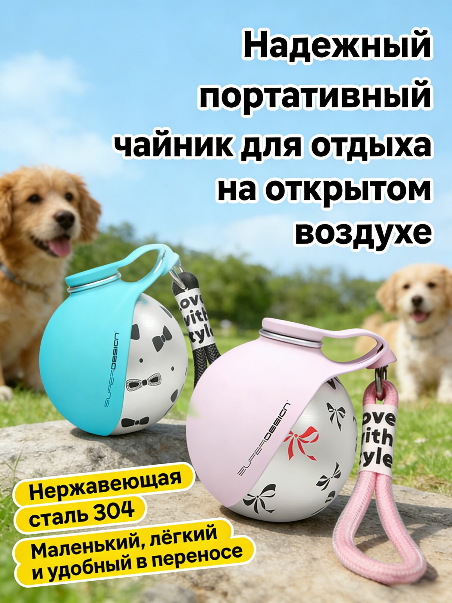 Портативная поилка для домашних животных, кошек и собак из нержавеющей стали 304 для выгула домашних животных на открытом воздухе