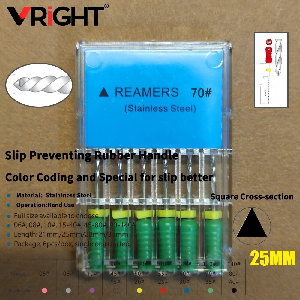 Развертки стоматологические VRIGHT 70#, 25 мм, нержавеющая сталь