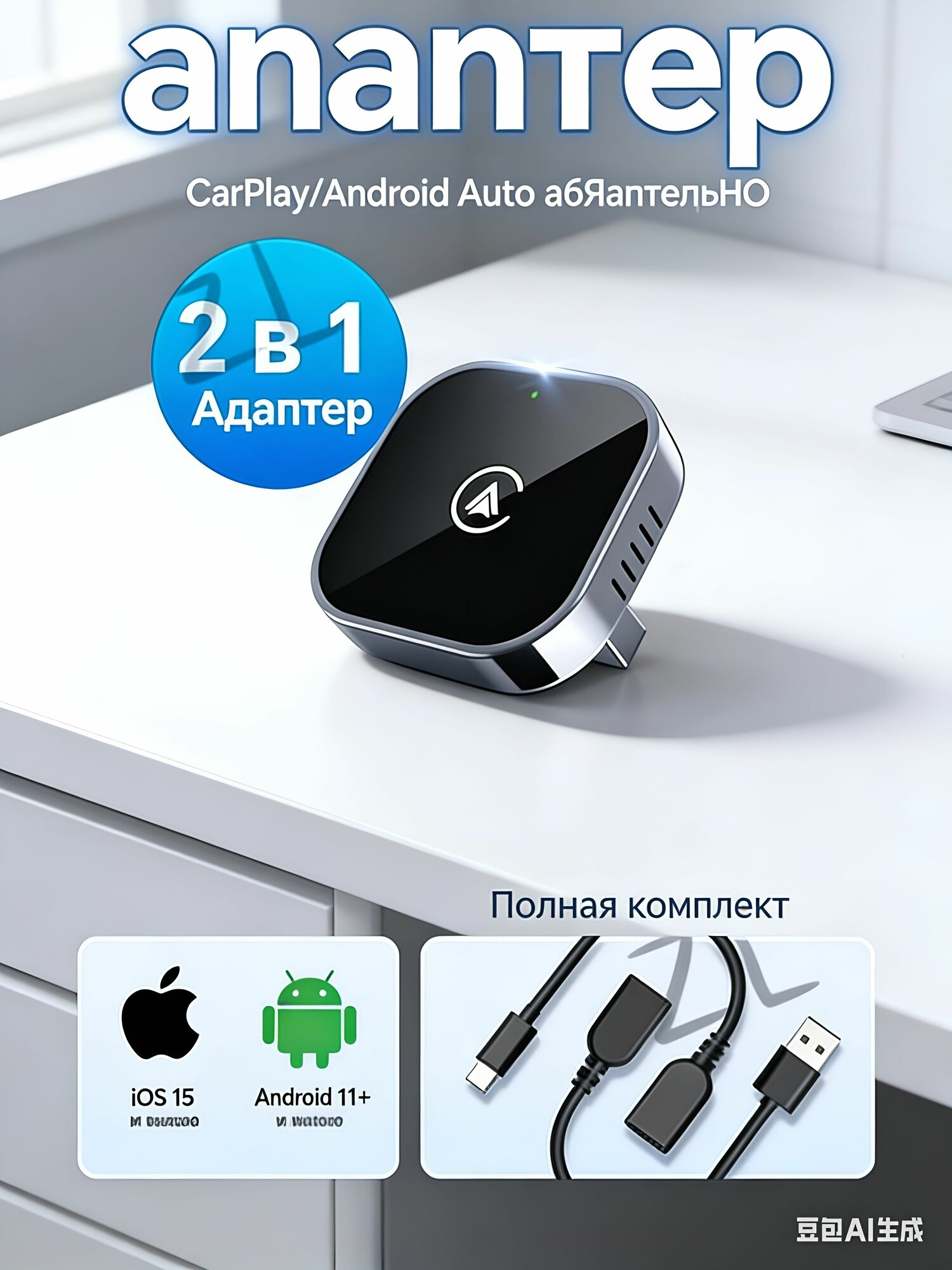 Беспроводной адаптер CarPlay/Android Auto CP13 для штатной мультимедии — подключение смартфона по Wi‑Fi и Bluetooth через USB