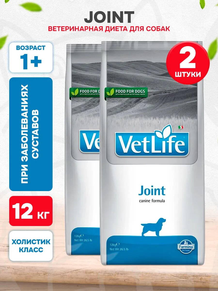 Корм сухой Farmina Vet Life Canin Joint для взрослых собак при заболеваниях суставов, 12 кг 2 шт