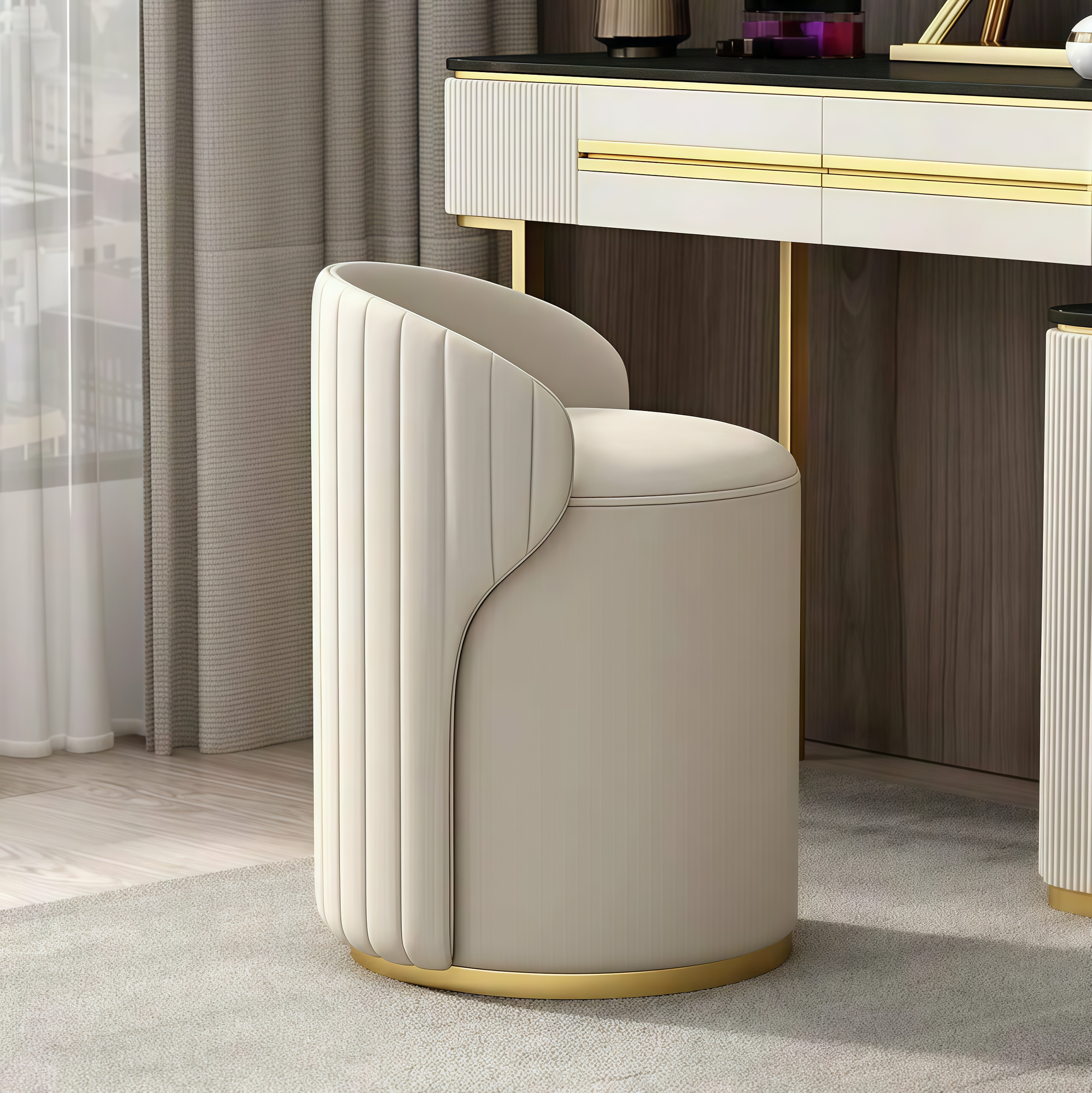 Стул Goncuil, вращающийся, искусственная кожа, круглый, для туалетного столика, белый