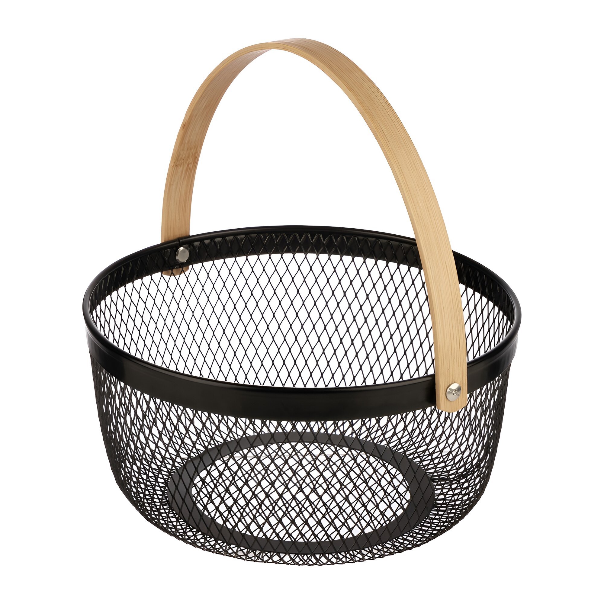 Корзина для хранения Mallony, металл, с бамбуковой ручкой, d 20,5 см