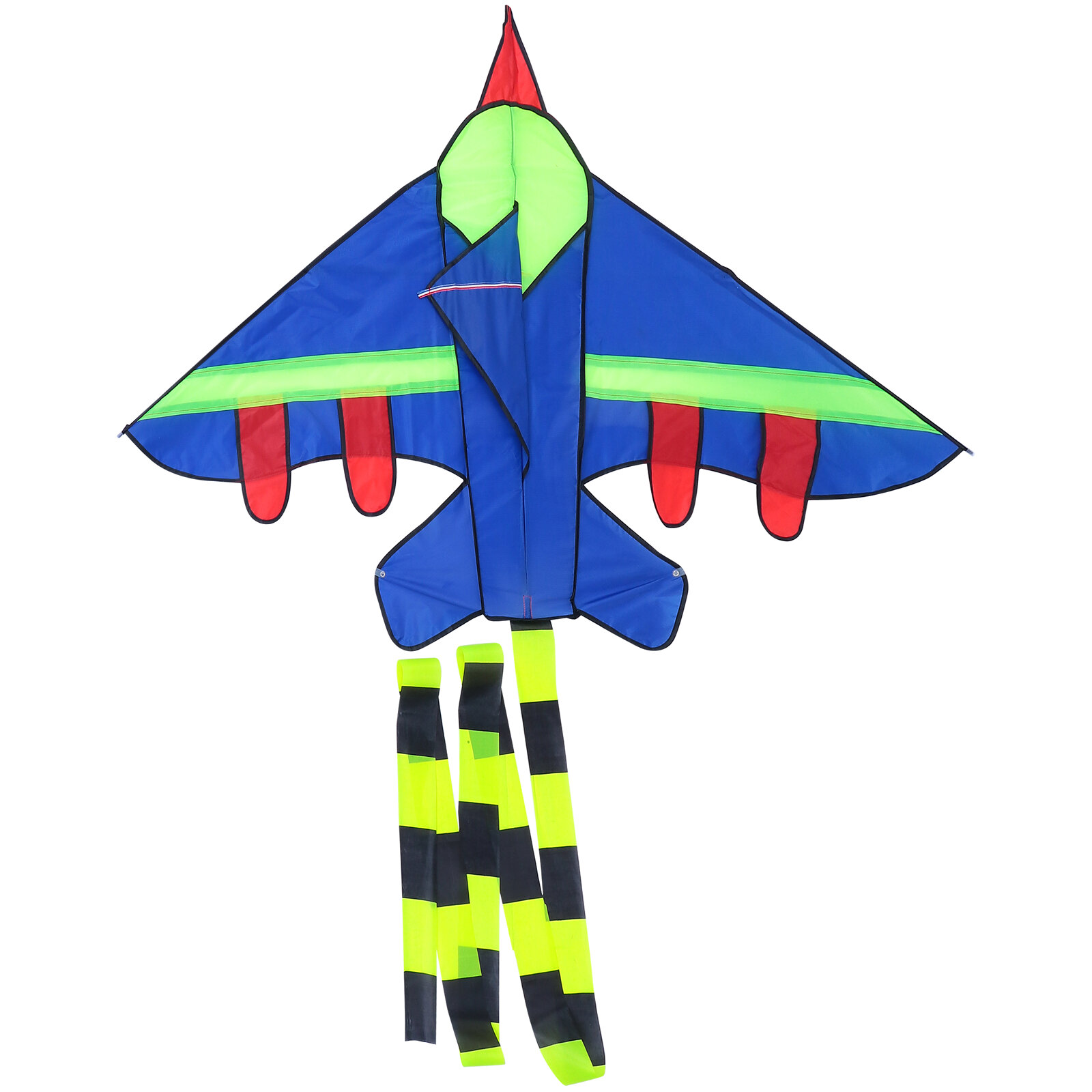 Детский воздушный змей в виде самолета/истребителя (синий самолет, 1,5 м + хвост, 3 м) (цвет боковой полосы случайный)